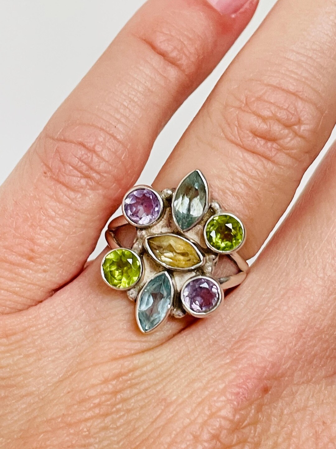 Vintage Nicky Butler Style 925 Sterling Silver Muted Cool Color Multi ...