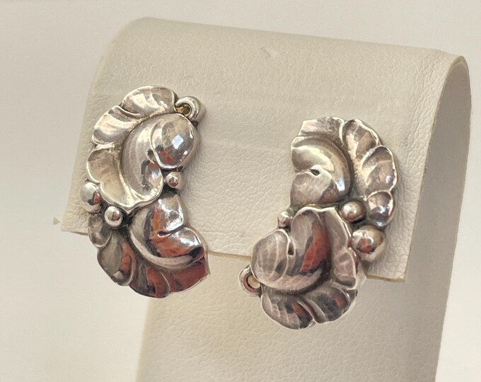 Vintage Georg Jensen 380 Leaf Flower Motif Sterling Silver 925 Clip-on ...