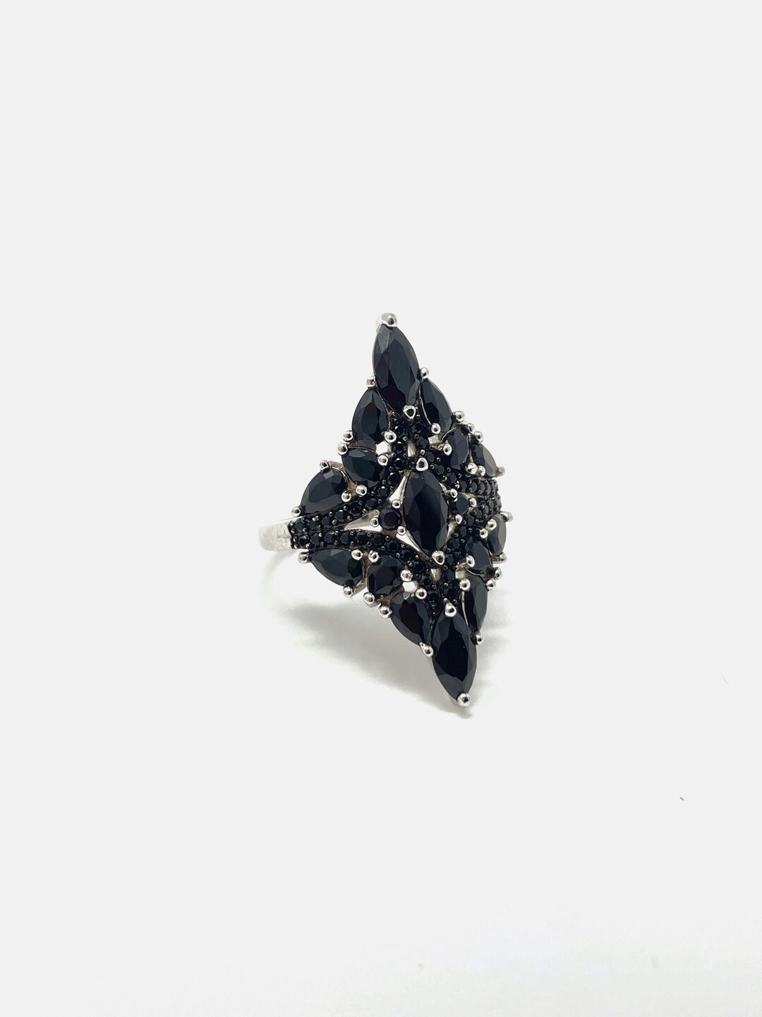 Vintage BBJ Sterling Silver Black Stone Cocktail Ring - Size 9 ...