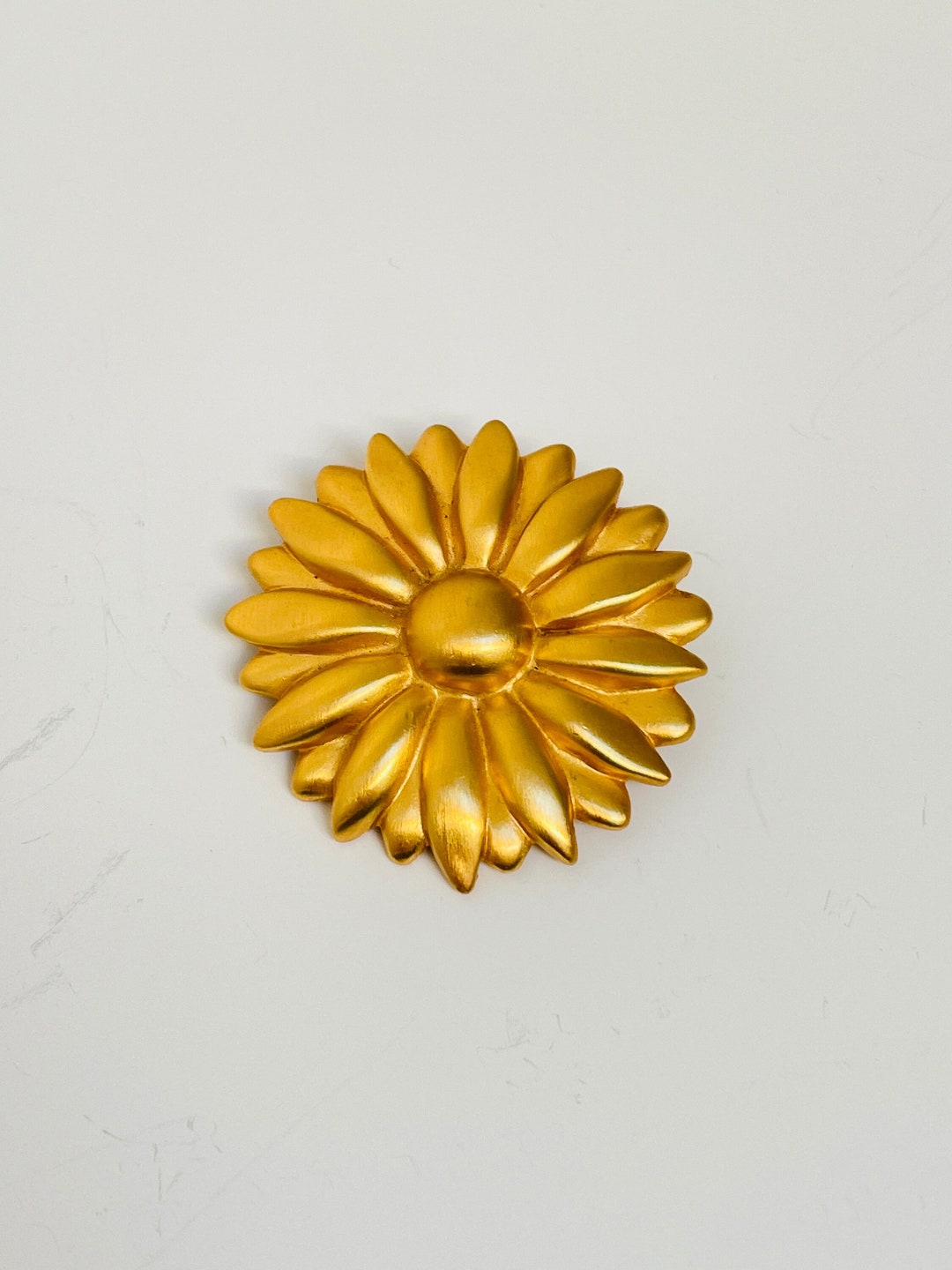 Vintage Anne Klein AK Brushed Matte Gold Brooch Sunflower - Large Flower Daisy Gerbera Many ...