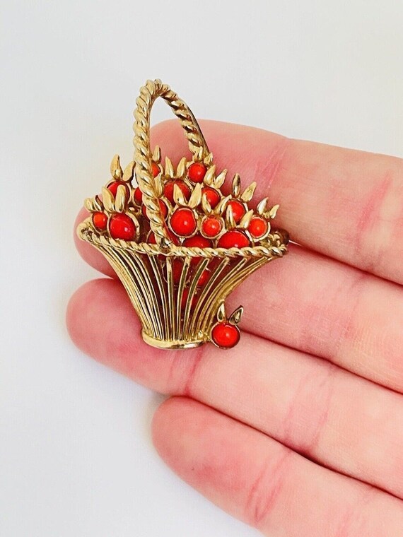 Vintage Signed Marcel Boucher Basket Brooch Gold Tone… - Gem
