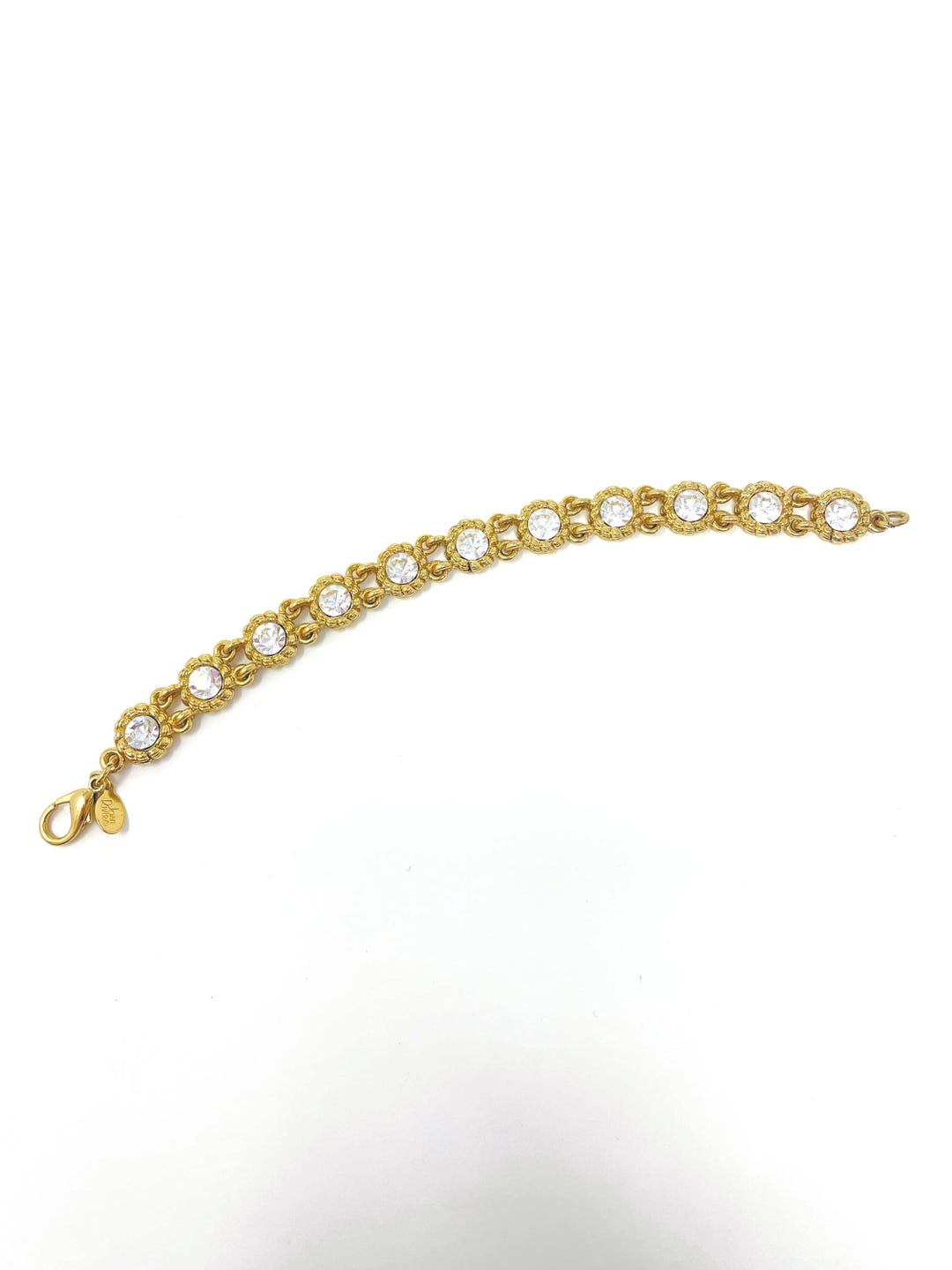 Vintage Joan Rivers Crystal Gold Chain Link Bracelet - Floral Rosette ...
