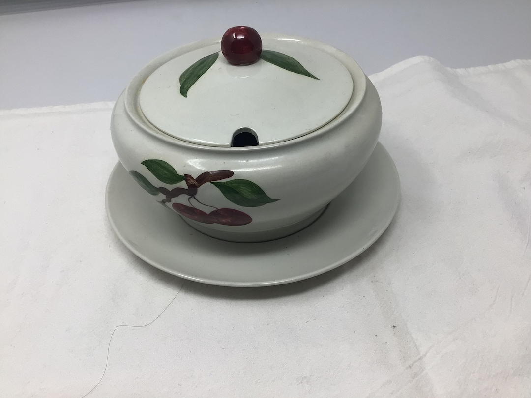 Orchard Ware Hand Painted Cherry Pattern Pottery Gravy Bowl With Lid ...