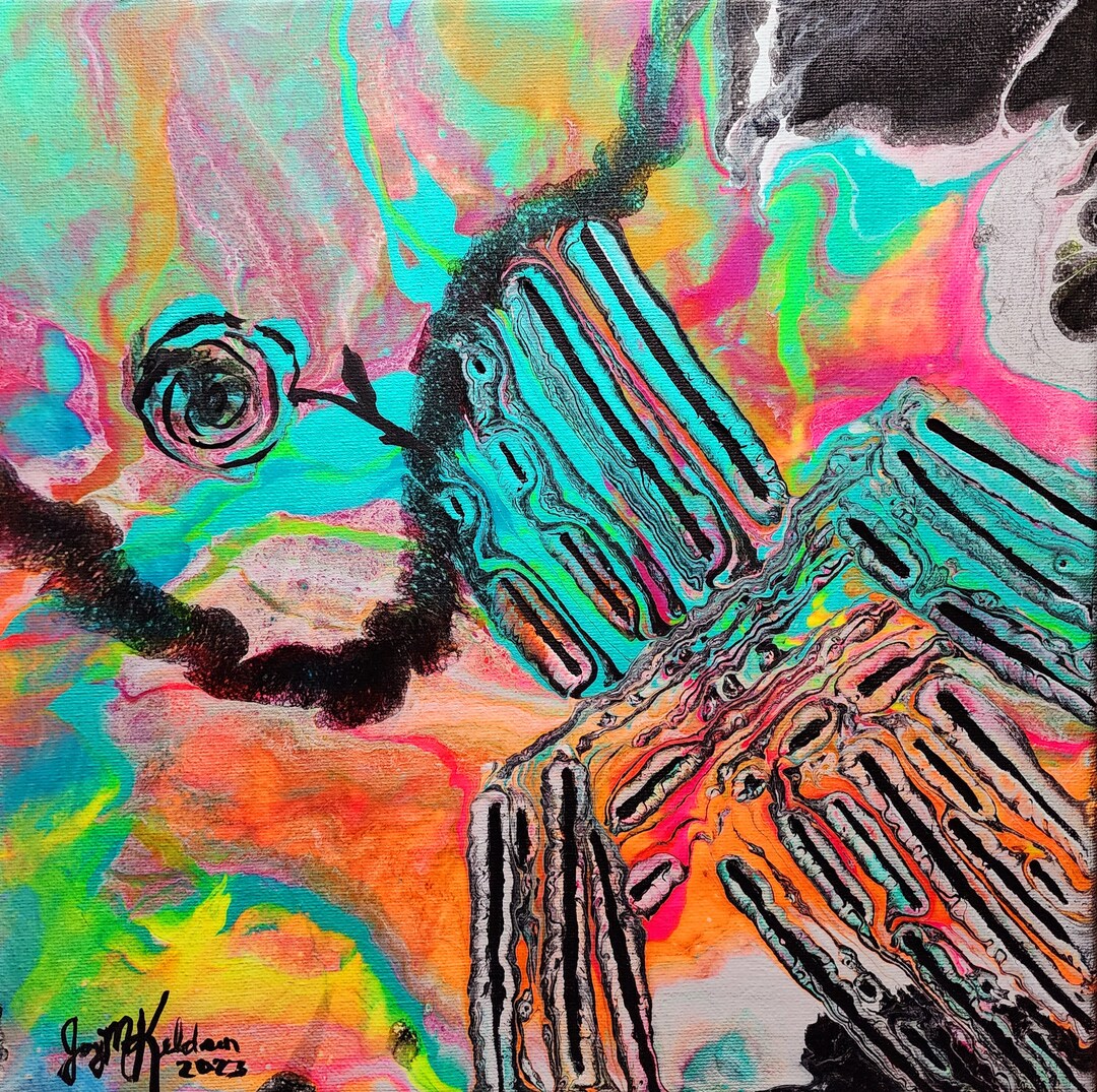 Robot Girl by Joy Keldsen Original Embellished Pour Painting - Etsy