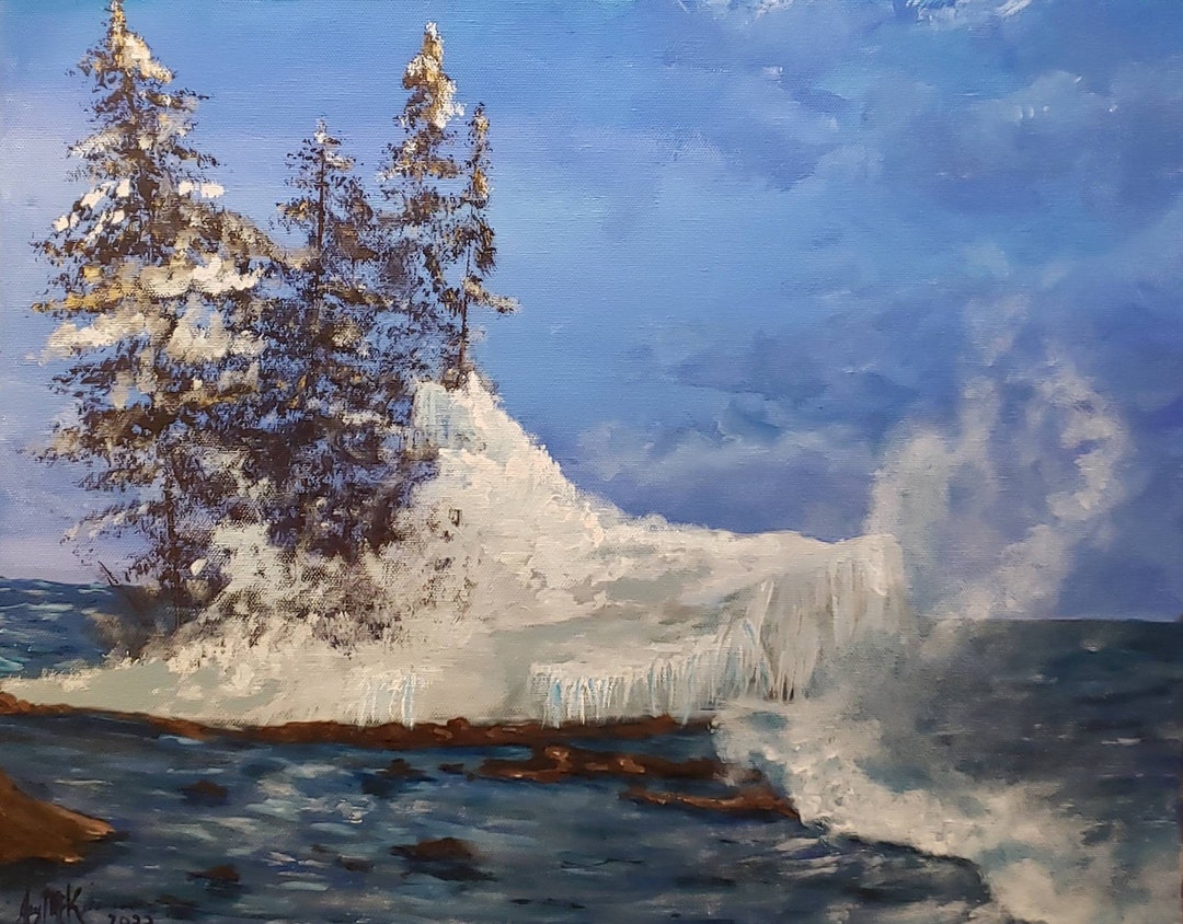 Lake Superior Acrylic Painting: Crashing Waves, North Shore Art - Etsy