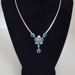Blue Rhinestone Necklace/silver Rhinestone Necklace/designer Vintage ...