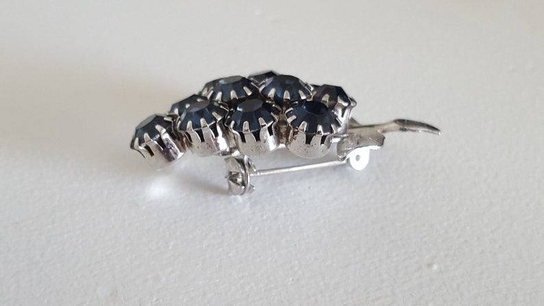 Vintage Deep Blue Rhinestone Brooch, Navy Flower, Royal Blue Glass ...