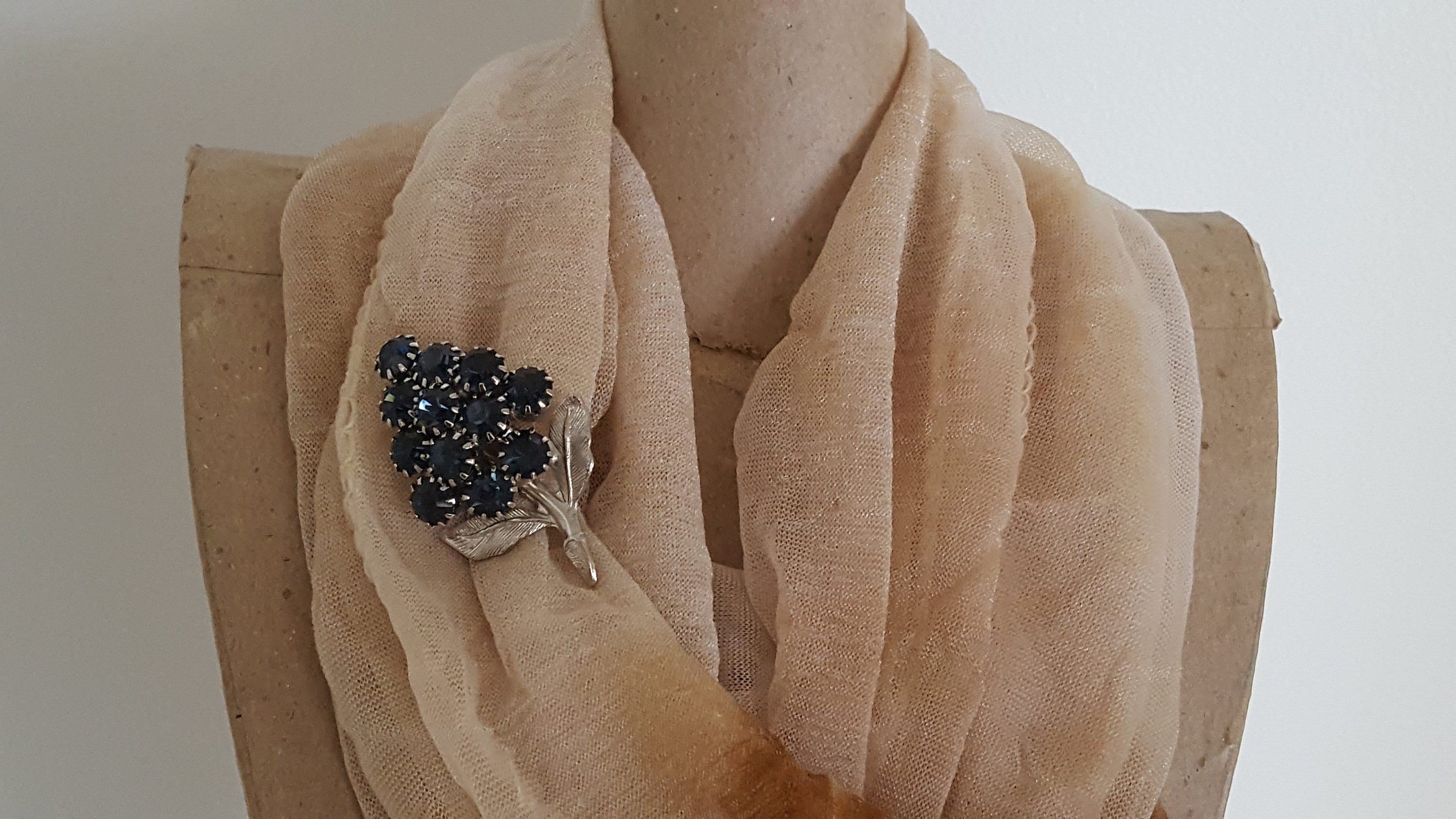 Vintage Deep Blue Rhinestone Brooch, Navy Flower, Royal Blue Glass ...