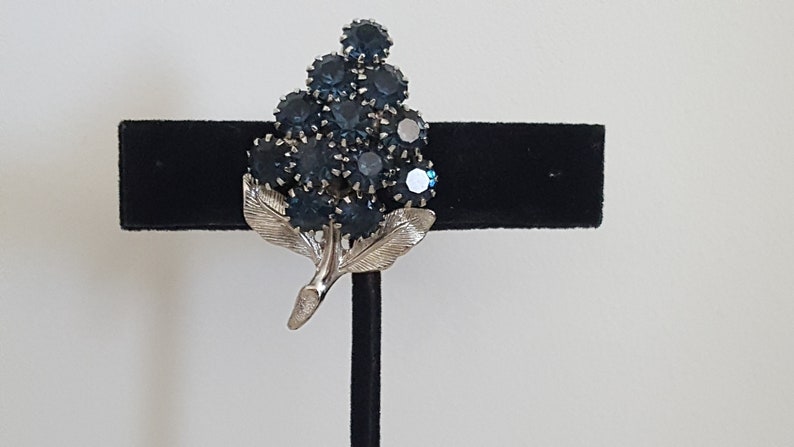 Vintage Deep Blue Rhinestone Brooch, Navy Flower, Royal Blue Glass ...