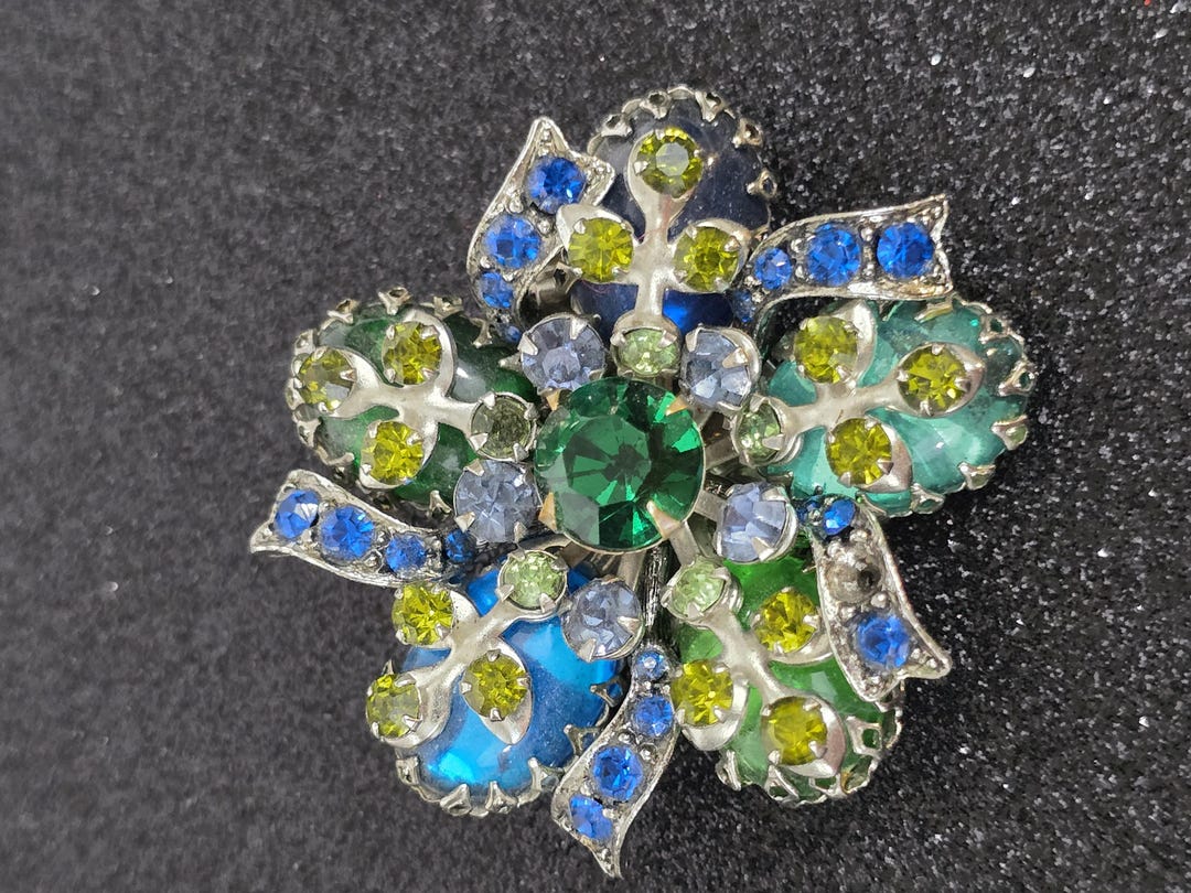 Signed Selini Rhinestone Brooch; Vintage Fashion Estate Costume ...