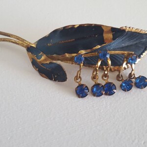 Signed Austria Rhinestone Brooch 1960 Austria Vintage Rhinestone Pin Enamel Leaf Brooch With ...