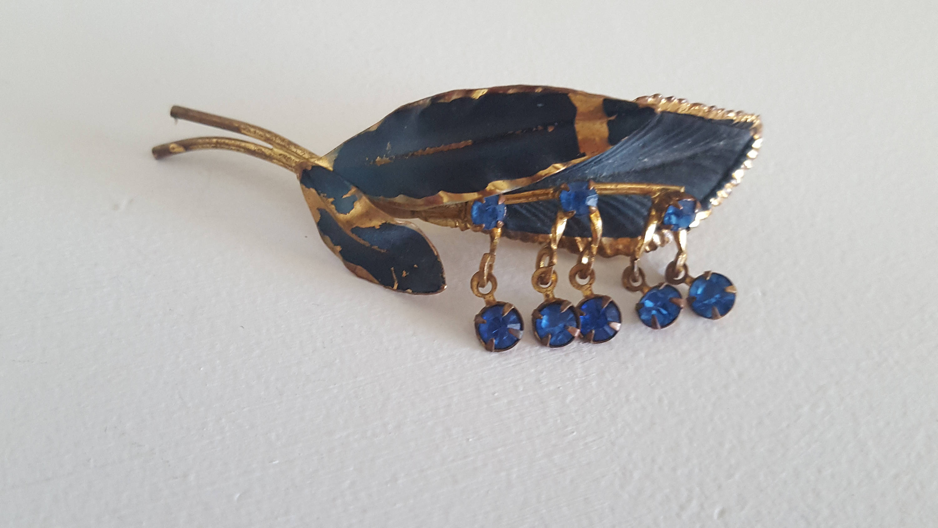 Signed Austria Rhinestone Brooch 1960 Austria Vintage Rhinestone Pin Enamel Leaf Brooch With ...