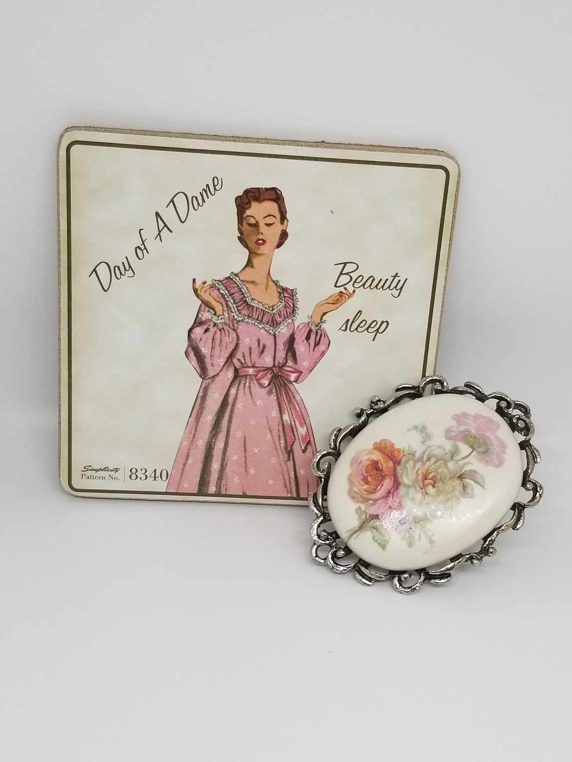 Vintage Sculptured Silver Cameo Style Brooch Vintage Hand-painted ...