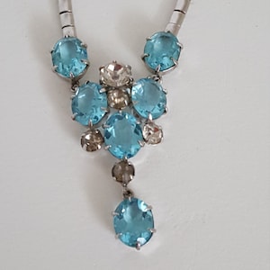 Blue Rhinestone Necklace/silver Rhinestone Necklace/designer Vintage ...