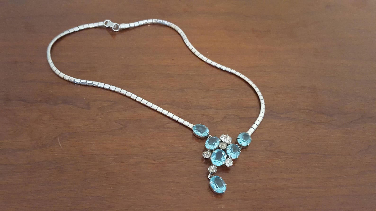 Blue Rhinestone Necklace/silver Rhinestone Necklace/designer Vintage ...