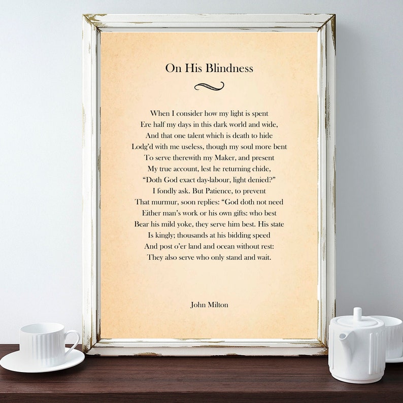 On His Blindness Poem by John Milton Poster Poetry Wall Art - Etsy UK