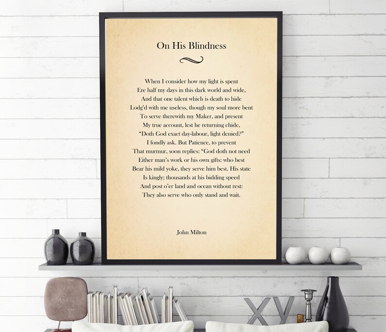 On His Blindness Poem by John Milton Poster Poetry Wall Art - Etsy UK