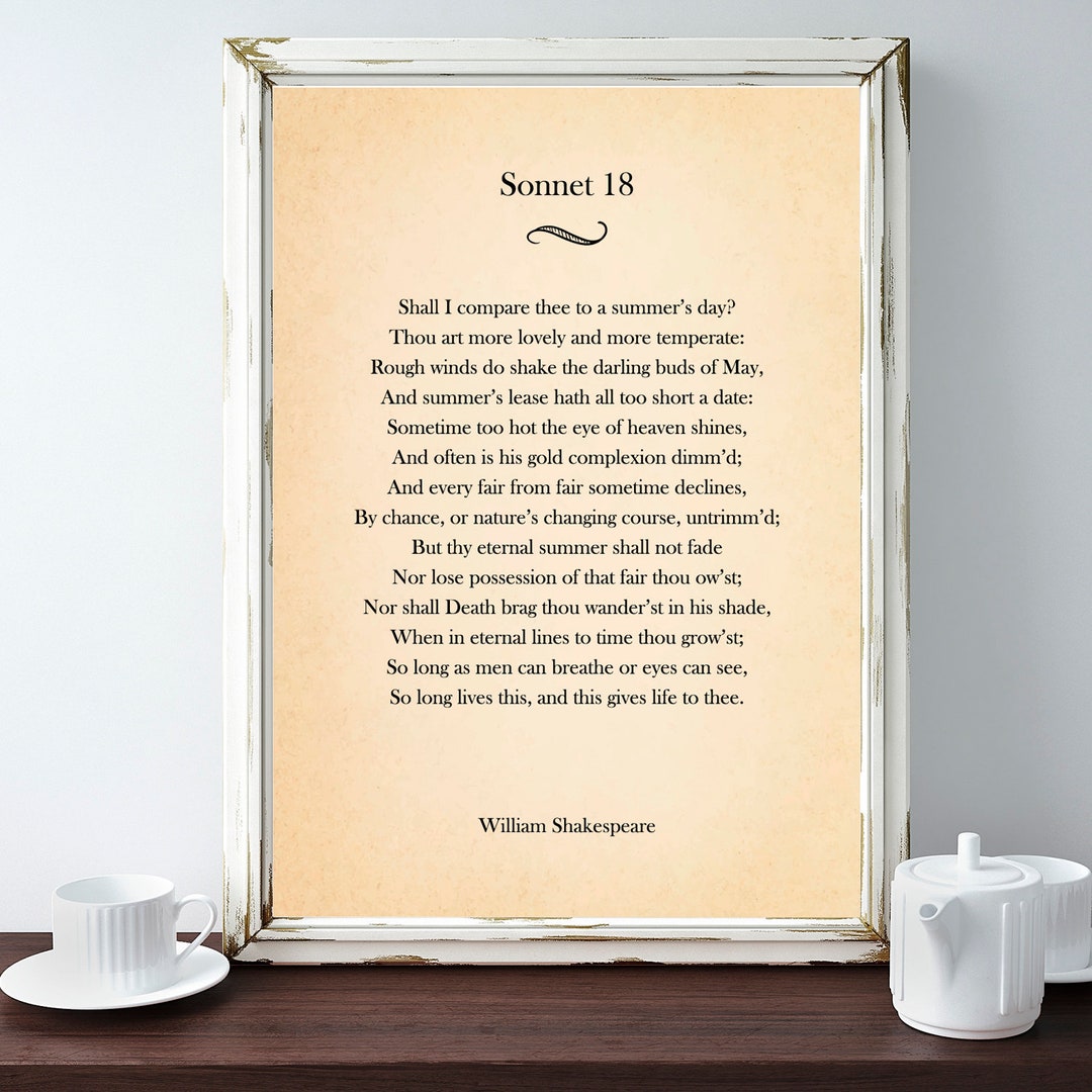 Sonnet 18 Poem by William Shakespeare Inspirational Poetry - Etsy