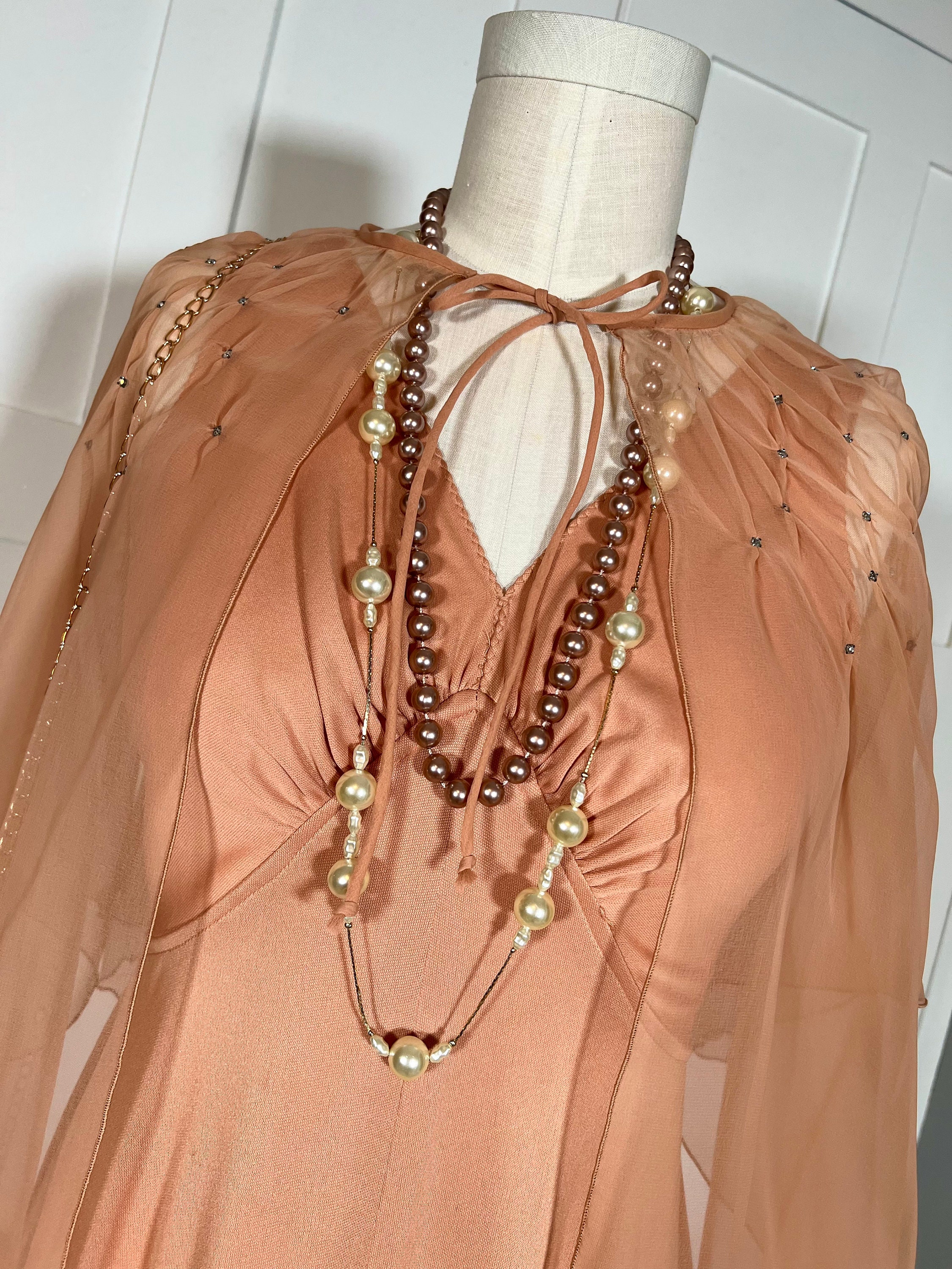 Terracotta Rhinestones & Chiffon Capelet Floor Length Vintage 1960's ...