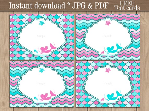 Mermaid Food labels printable. Mermaid Tent cards. Buffet | Etsy