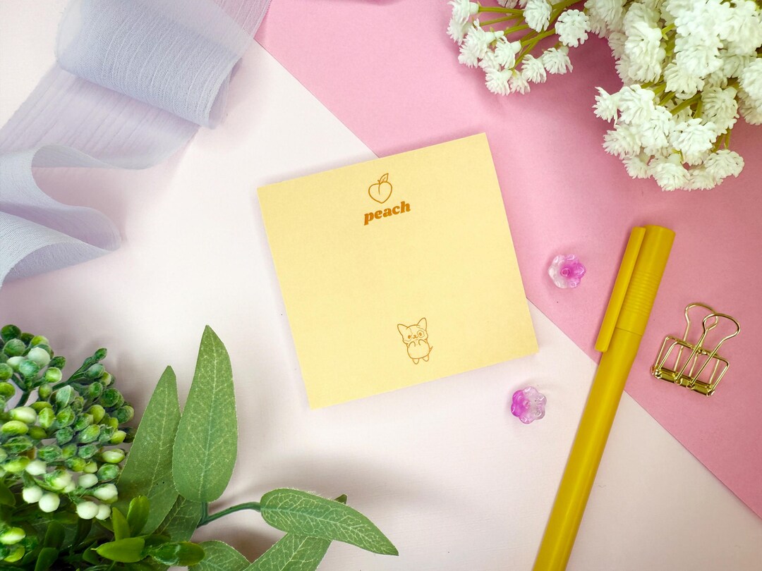 Peach Sticky Notes | Kawaii Fruit Notepad | Yellow Cute Desk Supplies ...