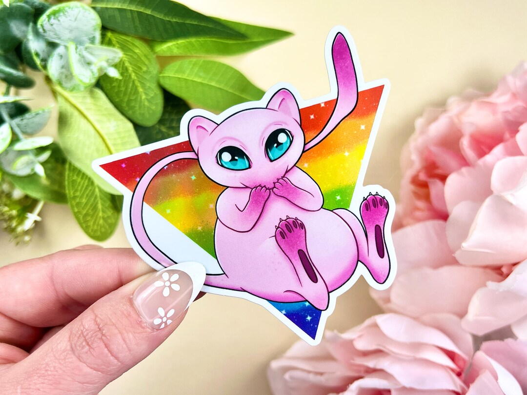Mew Holographic Sticker | Pink Vinyl Pokemon Art | Shiny Pastel ...