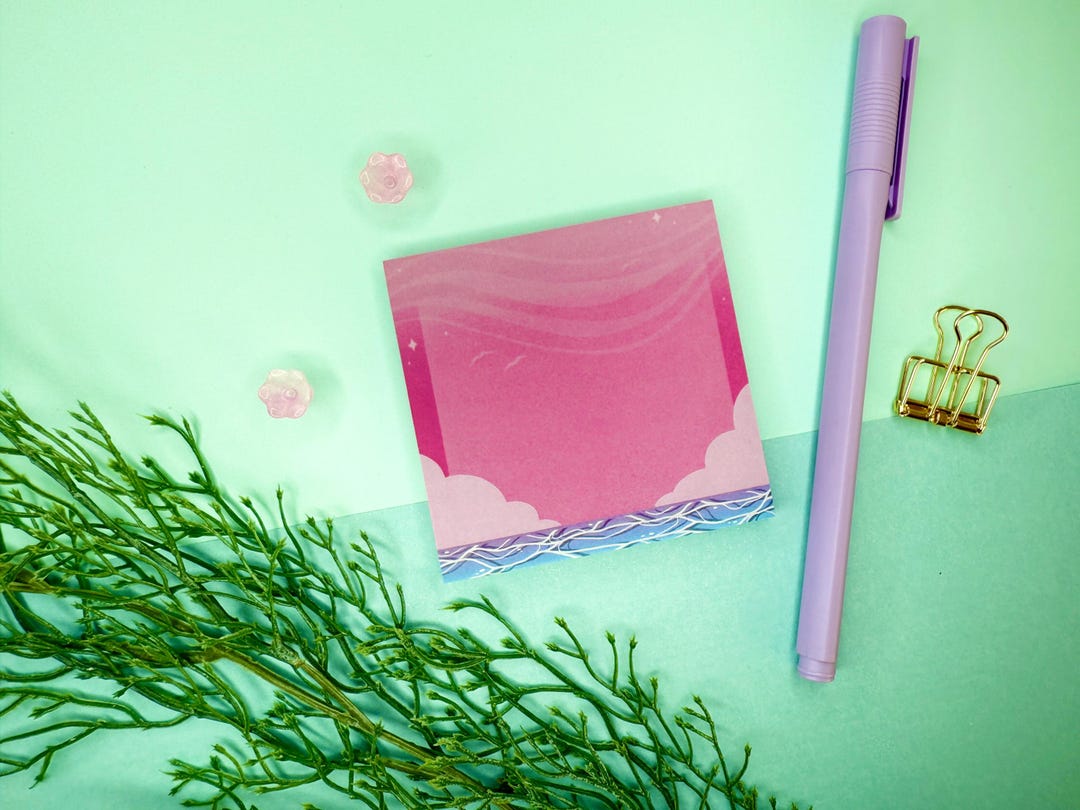 Pink Ocean Cloud Sticky Notes | Kawaii Sky Notepad | Pastel Desk ...