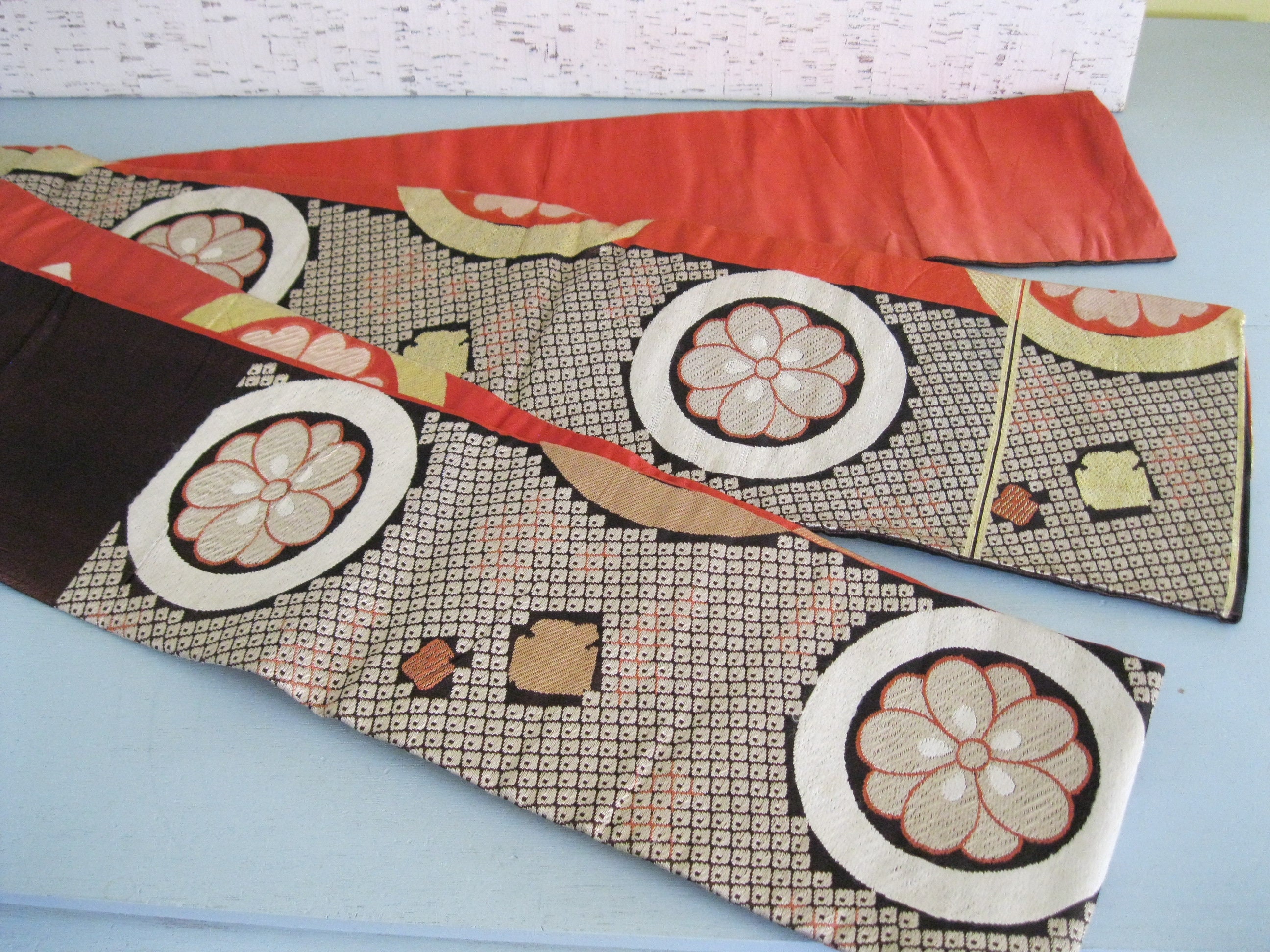Japanese Traditional Obi Sash / Vintage Red and Black and Gold - Etsy