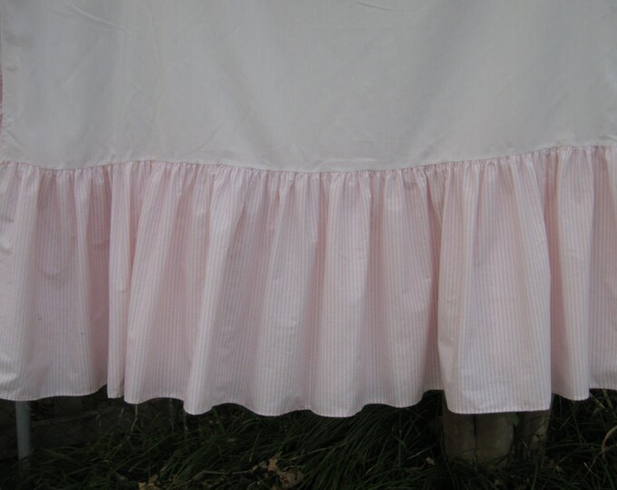 Laura Ashley Pink Ticking Stripe Dust Ruffle / Vintage Bedding ...