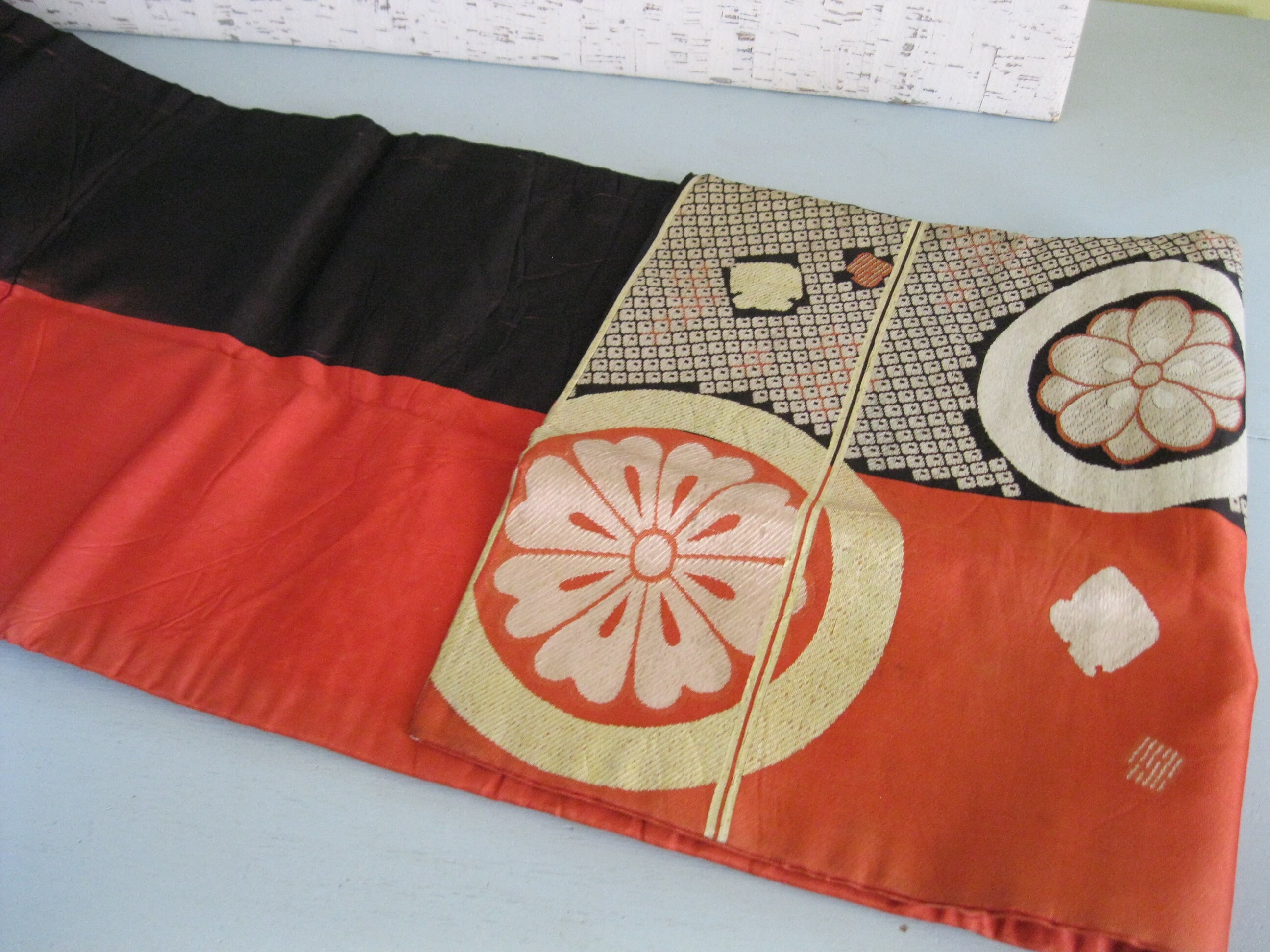 Japanese Traditional Obi Sash / Vintage Red and Black and Gold Obi Belt ...