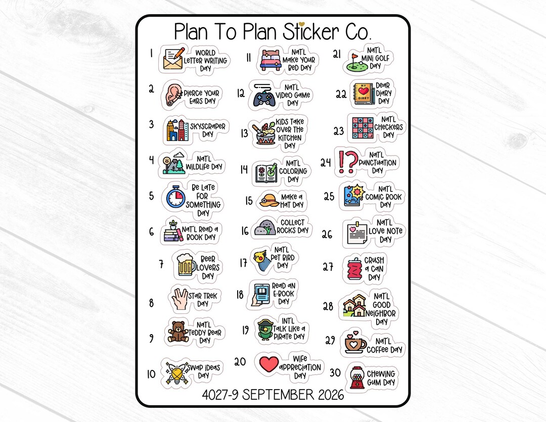 4027-9~~2026 September Wacky Holidays Planner Stickers. - Etsy