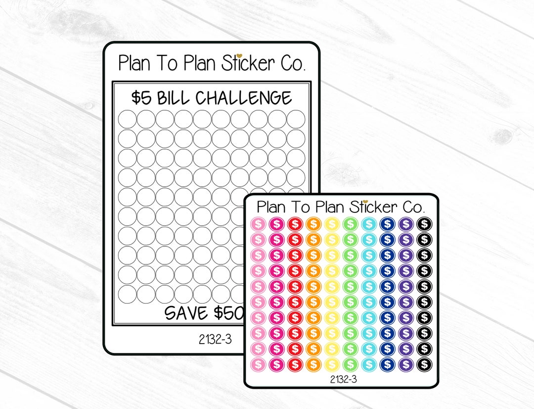 2132-35 Dollar Bill Savings Challenge Planner Stickers. - Etsy