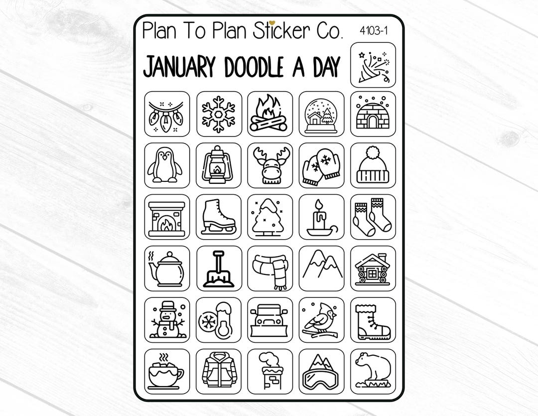 4103-1~~january Doodle a Day Planner Stickers. - Etsy