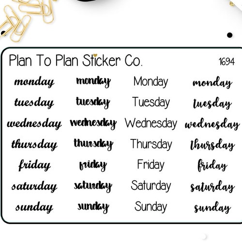 Black Days of the Week Daily Planner Stickers Bullet Journal - Etsy