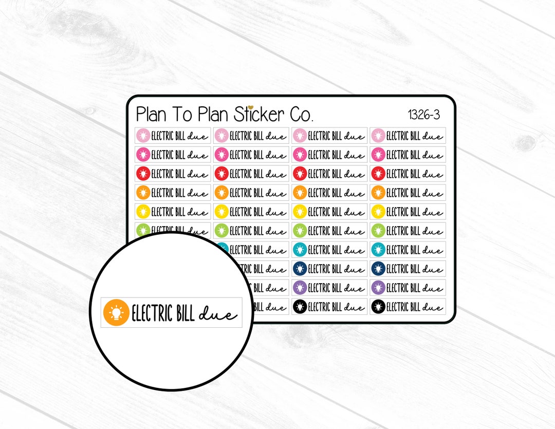 1326-3~~electric Bill Due Boxes Planner Stickers. - Etsy