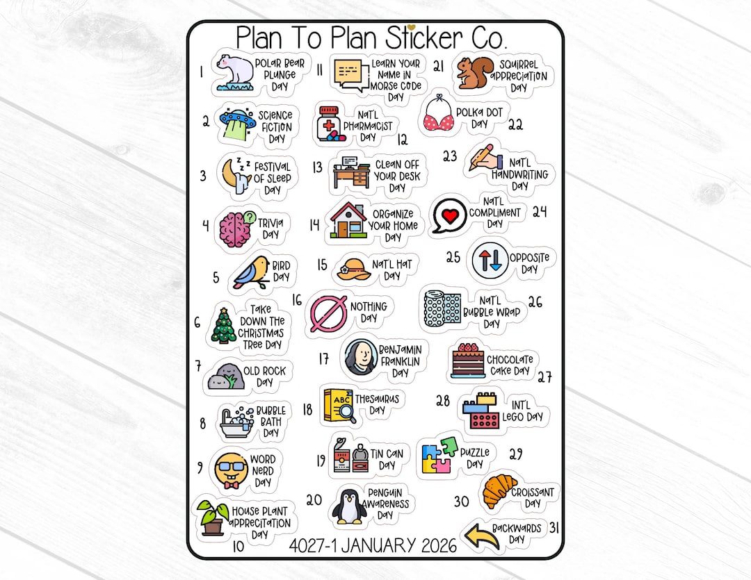 4027--1~~2026 January Wacky Holidays Planner Stickers. - Etsy