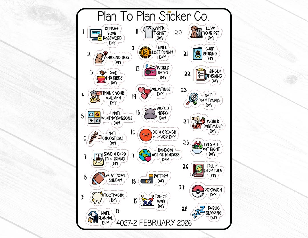 4027--2~~2026 February Wacky Holidays Planner Stickers. - Etsy