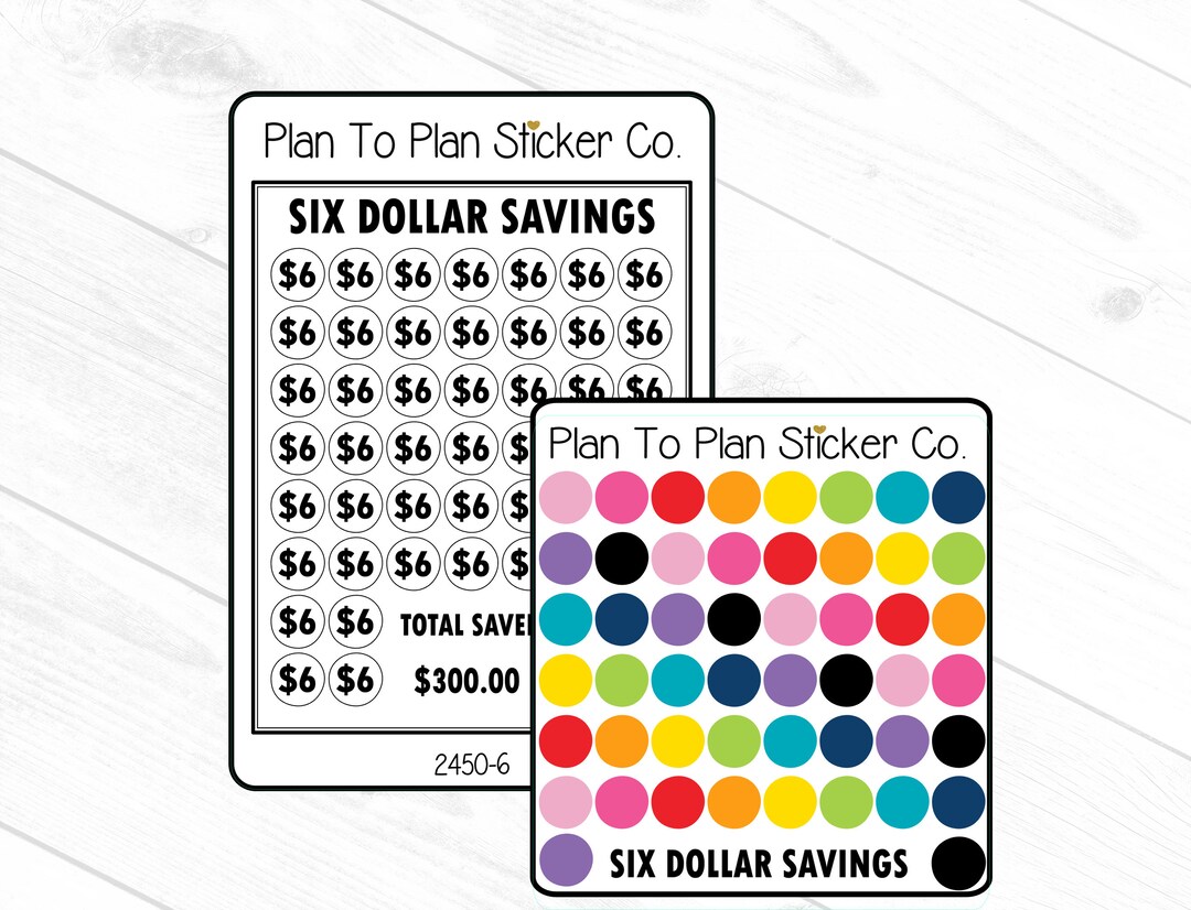 2450-6~~six Dollar Savings Tracker Planner Stickers. - Etsy