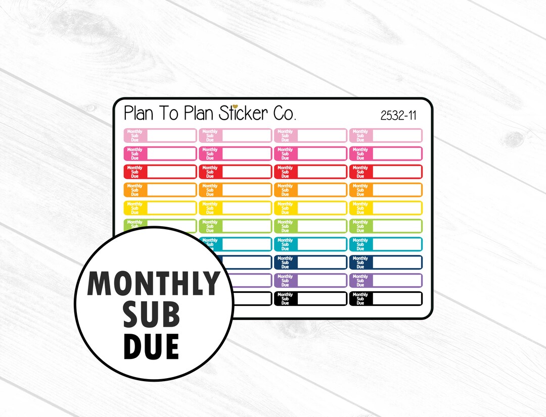 2532-11~~monthly Subscription Due Boxes Planner Stickers. - Etsy