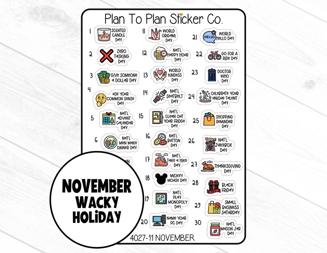 4027-11~~2025 November Wacky Holidays Planner Stickers. - Etsy