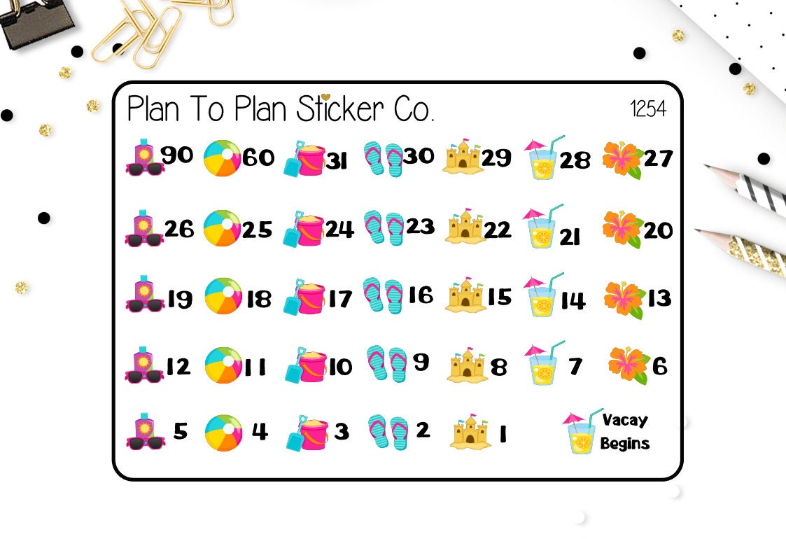 1254 Beach Vacation Countdown Planner Stickers. | Etsy