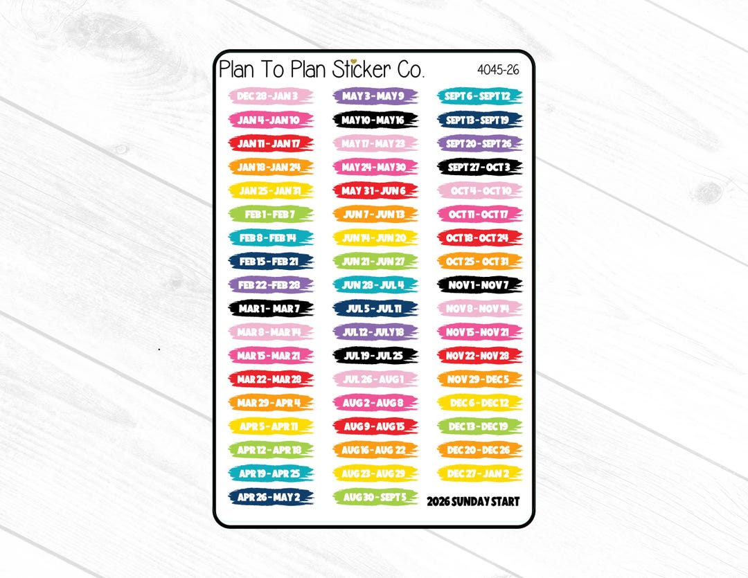 4045-26~~2026 Weeks of the Year (sunday Start) Planner Stickers. - Etsy