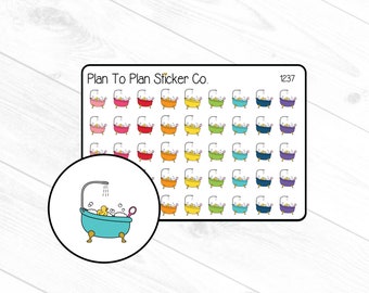 Brunette Girl Bath Time Planner Stickers, Printed Stickers, Bubble Bath ...