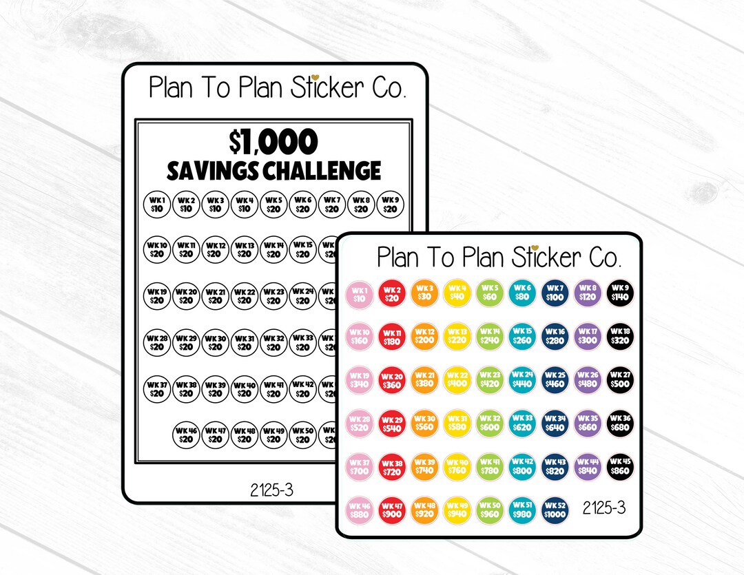 2125-3~~52 Week 1,000 Savings Challenge Planner Stickers. - Etsy