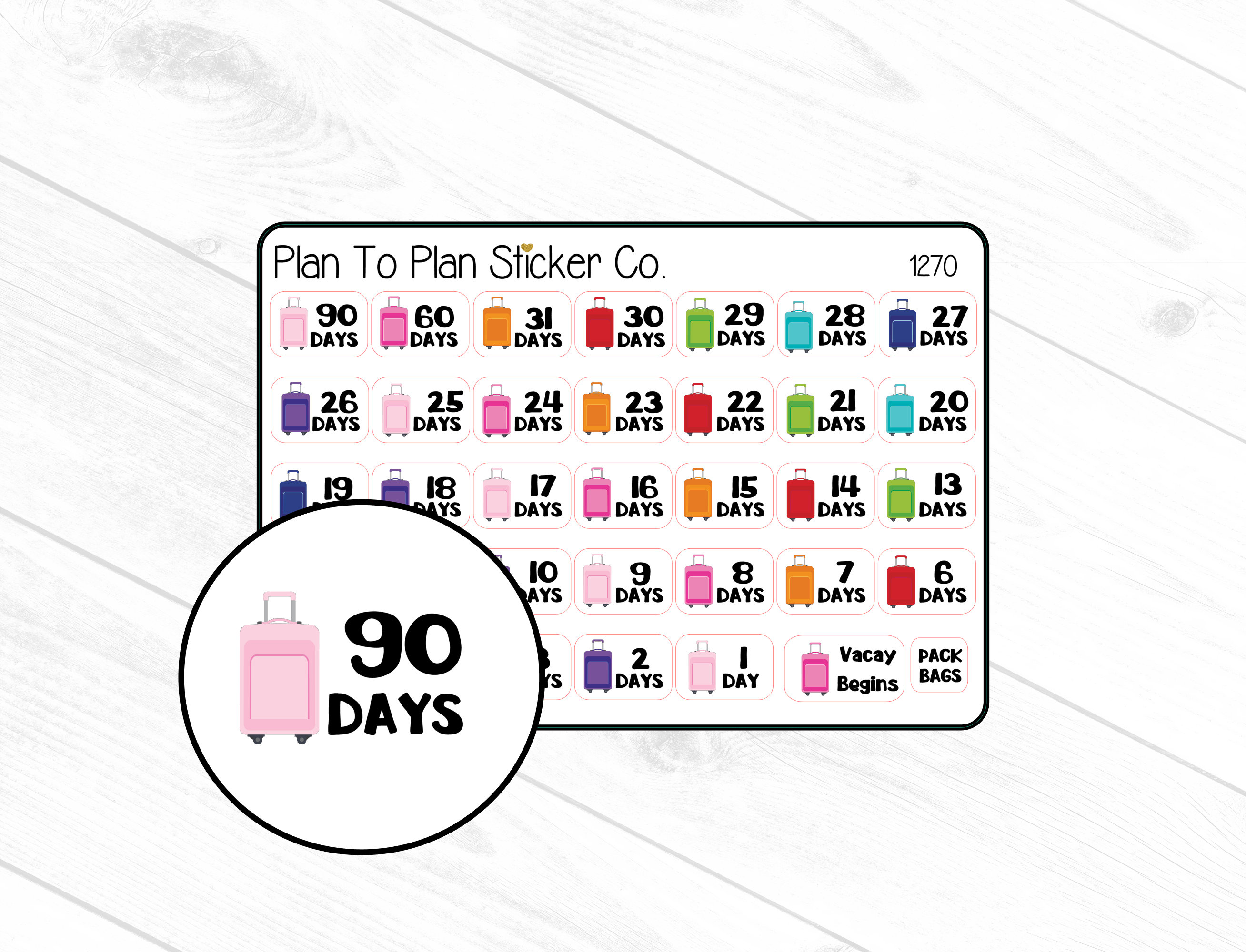 1270Pegatinas del planificador de cuenta regresiva de vacaciones ...