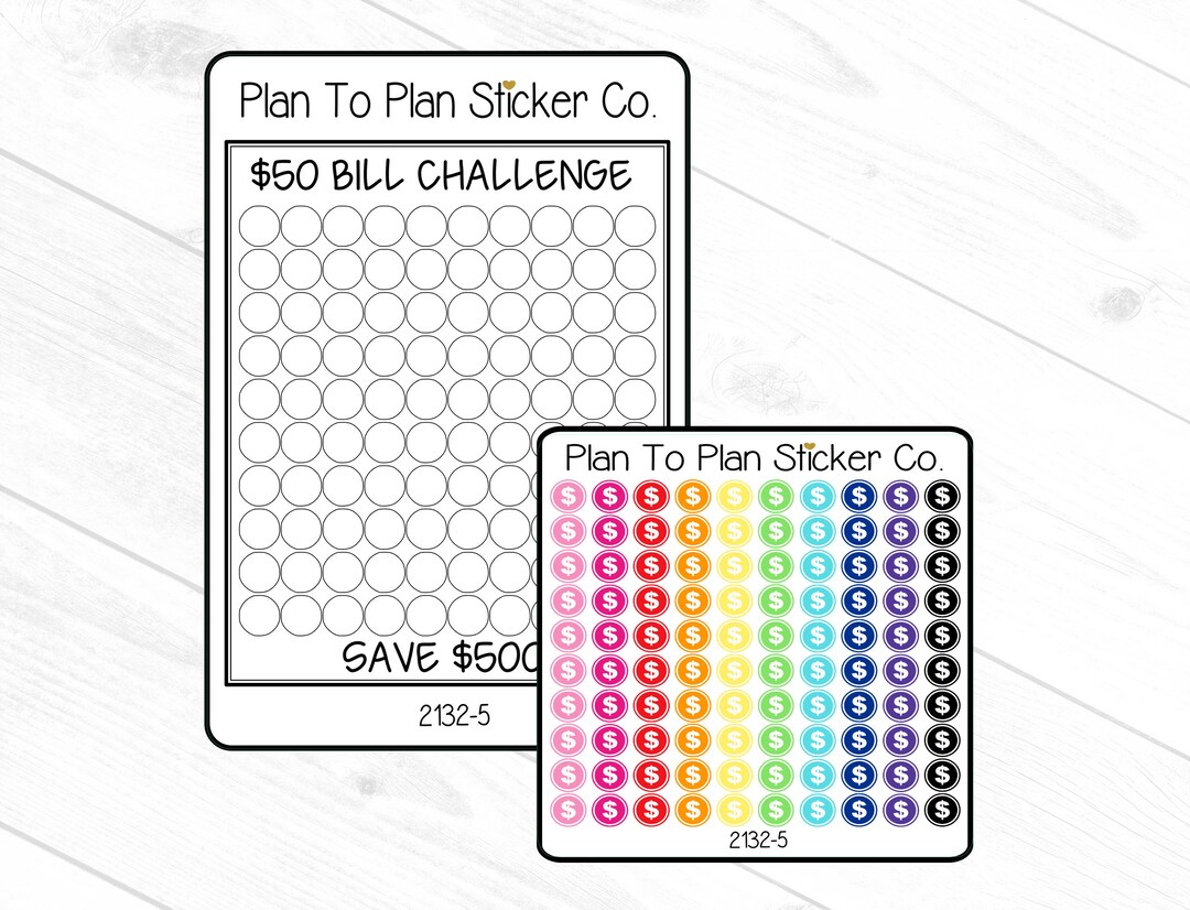 2132-550 Dollar Bill Savings Challenge Planner Stickers. - Etsy