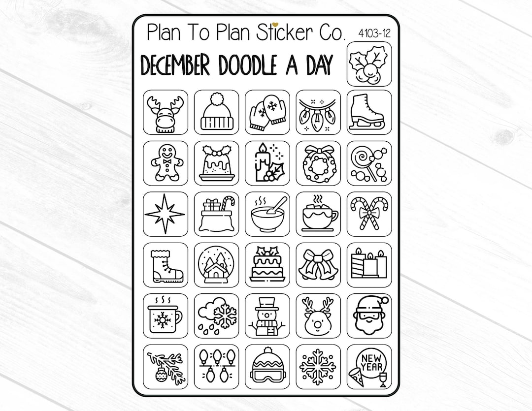 4103-12~~december Doodle a Day Planner Stickers. - Etsy