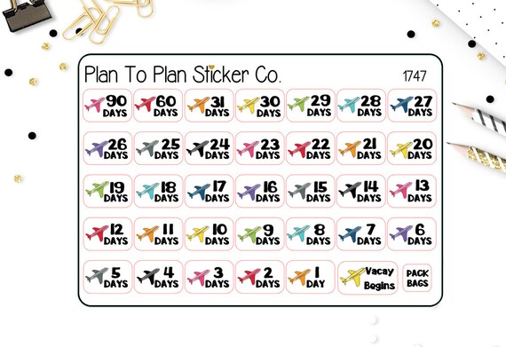 1747 Airplane Vacation Countdown Planner Stickers. | Etsy