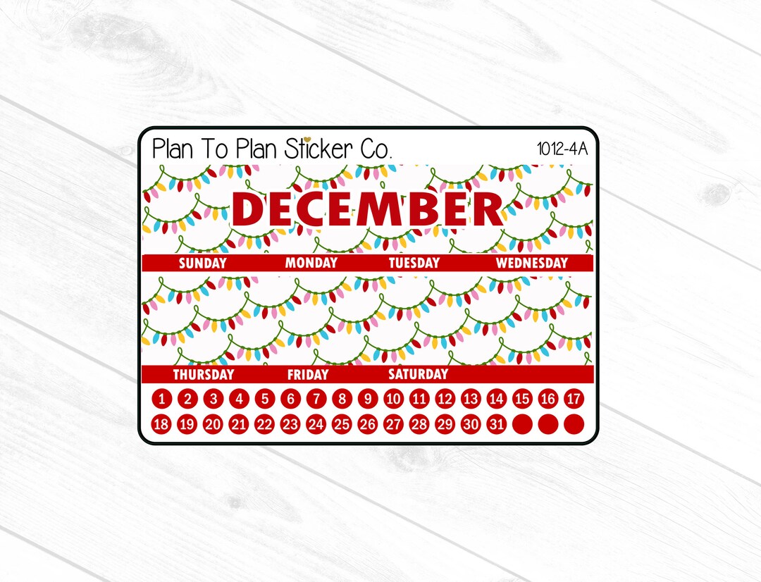 1012-4c~~december 8.5X11 Monthly View Planner Stickers. - Etsy