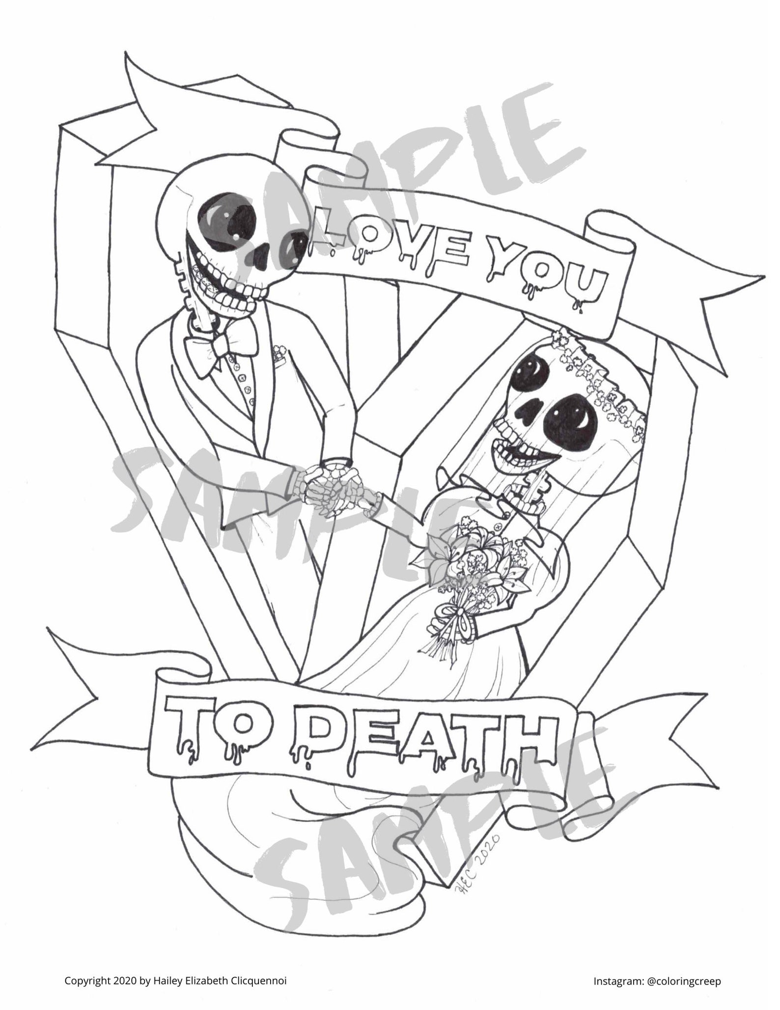 Skeleton Coloring Page "love You to Death" PDF - Etsy